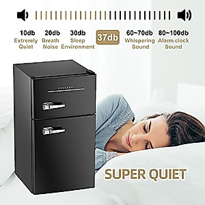 3.0 Cu.Ft Compact Refrigerator with 2 Doors, Mini Fridge with Freezer, 37dB Quiet, 7-Settings Mechanical Thermostat, LED Lights, Small Refrigerator for Bedroom Office, Dorm or Garage, Black