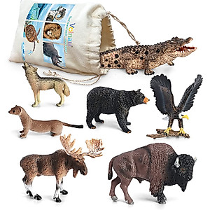 Volnau Safari Animal Figurines Toys 7PCS North America Figures Zoo Pack for Toddlers Kids Christmas Decoration Gift Preschool Educational Moose Wolf Bear Jungle Forest Woodland Set