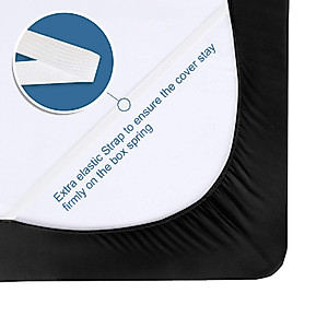 Box Spring Cover Queen Size, Alternates for Bed Skirt, Smooth and Elastic Woven Material Wrap Around 4 Sides of The Box Spring, Wrinkle & Fading Resistant, Washable, Dustproof, Black