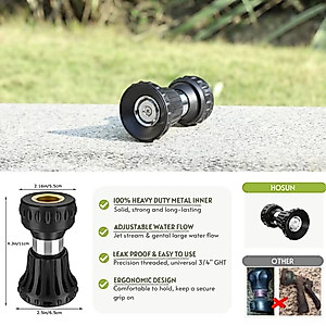 HOSUN Fire Hose Nozzle for Garden Hose, Heavy Duty Fireman Style Garden Hose Nozzles, Leak Proof & Adjustable Water Nozzle High Pressure, Best for Watering Plant & Lawn, Washing Car & Pet (Black)