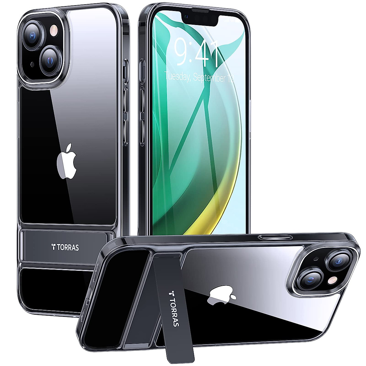 TORRAS MoonClimber Compatible for iPhone 12 Pro Max Case [5X Military Armor-Level Shockproof][Three Stand Ways] Slim Hard Phone Case with Kickstand 6.7’’-Clear