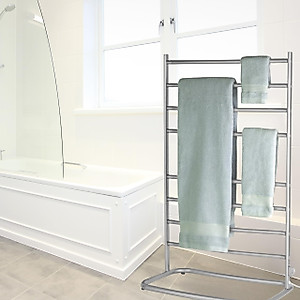 Warmrails Hyde Park Towel Warmer - Free-Standing Towel Warmer Rack for Drying Towels and Garments - 39-Inch Nickel Finish Frame with 8 Bars - Model WHS