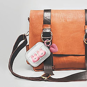 Woyinger Airpods Pro Case Cover with Keychain,Cute Kawaii Cartoon 3D Stereoscopic Pink Rabbit Head Clear Soft TPU Full Protection Shockproof Charging Case Cover Airpods Pro Case.