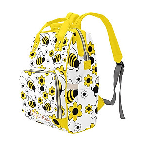 Grandkli Honey Bumble Bee Floral Personalized Diaper Bag Backpack with Name,Custom Tote Bag Travel DayPack for Nappy Mommy Baby Boy Girl, One Size