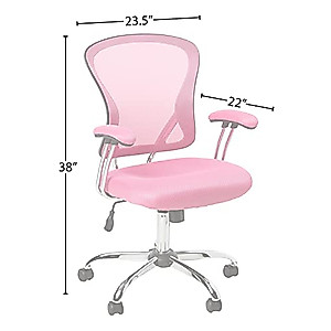 OSP Home Furnishings Juliana Mesh Back and Padded Mesh Seat Adjustable Task Chair with Padded Arms and Chrome Accents, Pink