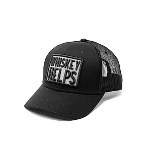 MASHBILL Trucker Hat - Whiskey Helps Embroidered Patch, Snap Closure, Adjustable Mesh Back, One Size Fits Most, for Bourbon & Whiskey Lovers, Men's Mesh Cap