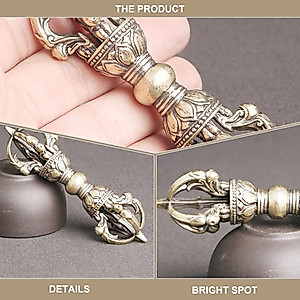 SEWACC Tibetan Vajra Dorge Antique Brass Dorje Vajra Pestle Four Strands Demon Pestle Buddhism Religious Supplies Tibetan Buddhist Decoration