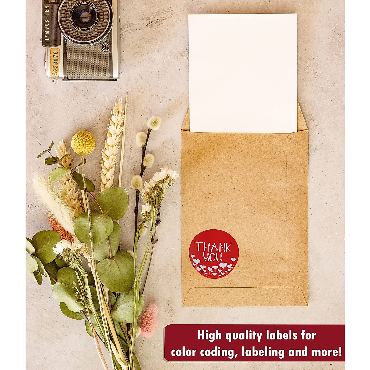 Royal Green Thank You Label Sticker Roll 1.5 Round Sealing Stickers for Letters, Greeting Cards, Thanks You Notes in Red 38mm - 600 Pack