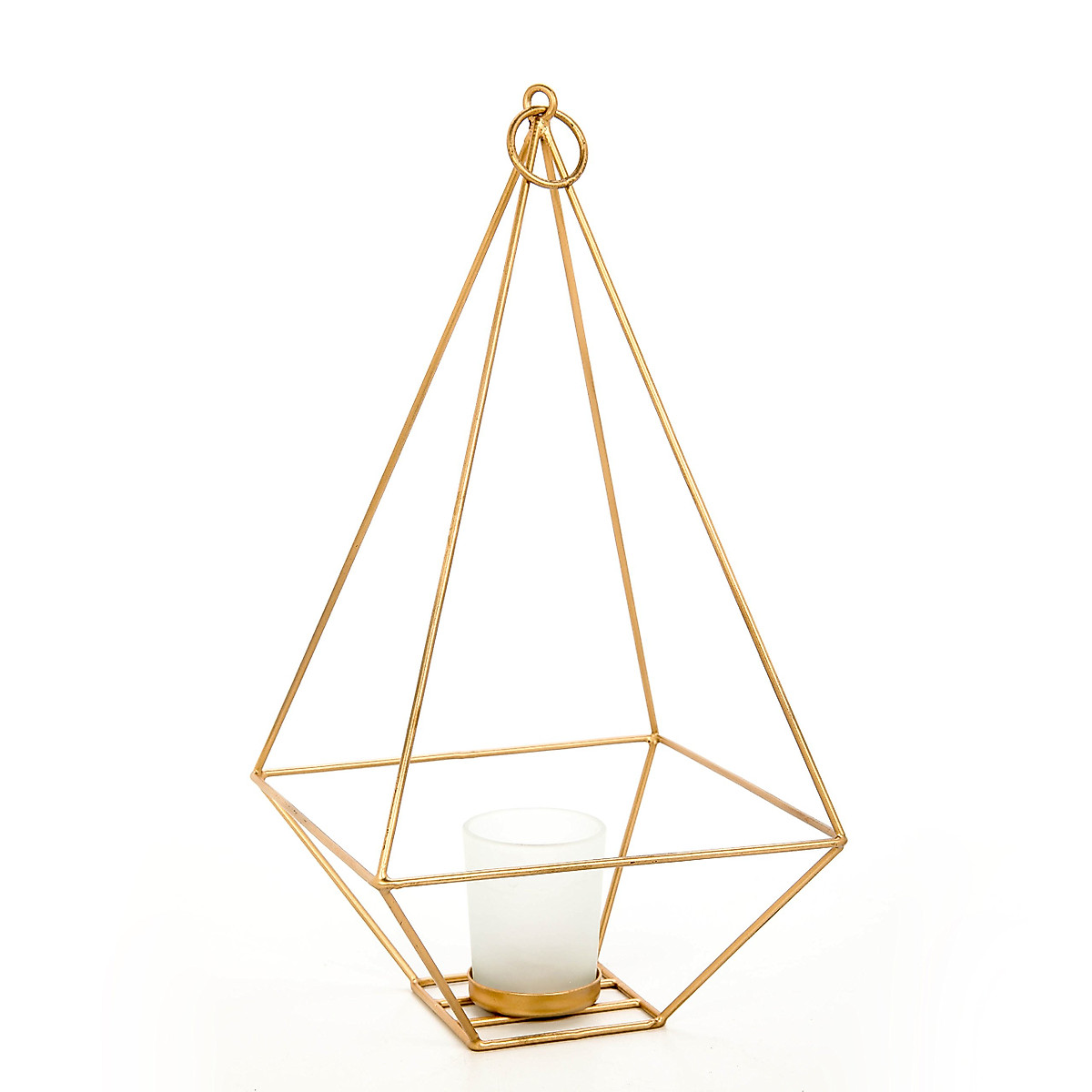 Hosley's 11.5" High, Gold Finish Tealight/Votive Holder Lantern with Votive Frosted Candle Holder. Ideal Gift for Weddings, Special Events, Parties LED Candle Gardens, Spa, Aromatherapy O5