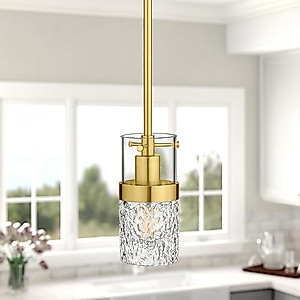 LMS Gold Pendant Light, 1-Light Pendant Lighting for Kitchen Island with Hammered Glass, LMS-171