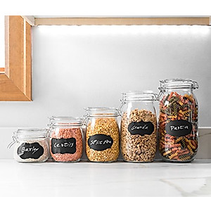 HomEquip 5-Piece Airtight Canister Set with Clip Top Lids (Clear Glass): Kitchen Preserving Storage Jars - Great Dry Food Pantry Containers for Pasta, Cereal, Cookies, Sugar, Flour, Coffee & Tea