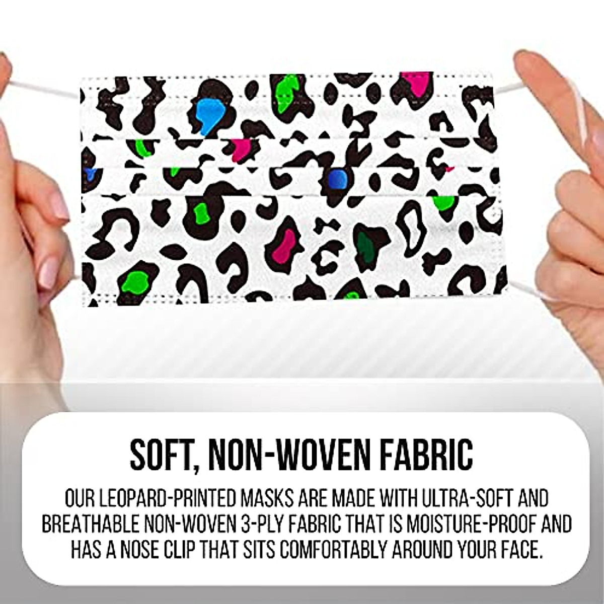 Safe N Wild Disposable Face Masks - 50 Breathable, Soft, Comfortable Masks Disposable - Waterproof 3 Ply Disposable Face Mask (Animal Print)