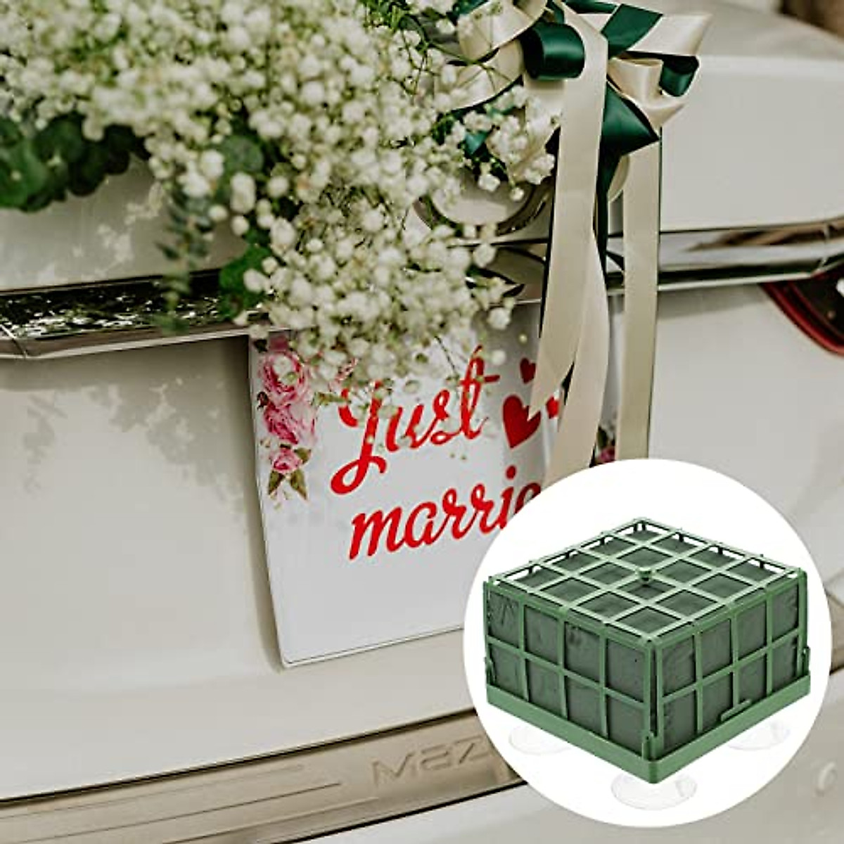 Ciieeo 3pcs Car Ornament Green Flowers Car Mount Car Decorations Greenery Floral Foam Dining Room Table Decor Car Kit Flower Sucker Base Fresh Floral Sucker Base Happy Word Wedding