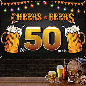 4 x 6ft Happy 50th Birthday Party Decorations Banner Black and Gold - Cheers and Beers to 50 Years Anniversary Photo Booth Backdrop party Supplies for Women and Men