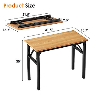 Need Small Computer Desk 31.5 inches Folding Table No Assembly Sturdy Small Writing Desk Folding Desk for Small Spaces, Teak Color Desktop and Black Steel Frame
