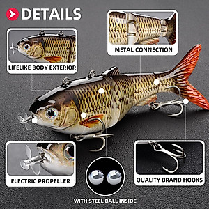 Robotic Swimming Fishing Electric Lures 5.12" USB Rechargeable LED Light Wobbler Multi Jointed Swimbaits Hard Lures Fishing Tackle (Common Shad2(Upgrade 2023))