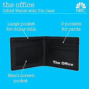 Concept One The Office Wallet, Dunder Mifflin Slim Bifold Wallet with Decorative Tin Case for Men and Women, Grey