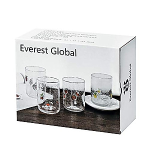EVEREST GLOBAL Hand Blown Cute Bubble Fruit Decal Glasses set of 4, 15.4 oz Crystal Clear Home Decor Lovely Drinking Water Cups Gifts for Women