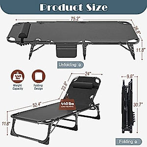 ABORON 2 Pack Chaise Lounges 4-Gear Patio Chairs Adjustable Foldable Portable Beach Poolside Sunbathing Chaises…