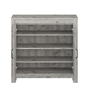 Galano Millicent 12 Pair Shoe Storage with Adjustable Shelf, Freestanding Organizer with Acrylic Mirror Doors for Entryway, Small Narrow Shoe Rack Cabinet, 13.4" D x 30.9" W x 30.2" H, Mexican Grey