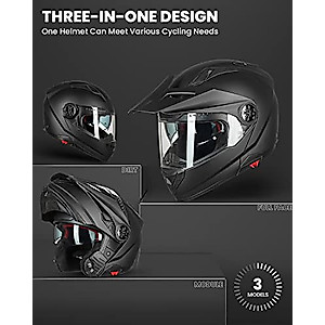 ILM Motorcycle Full Face Modular ATV Helmet Three in One Snowmobile Casco with Pinlock Anti Fog Visor for Men Women DOT Model-909F(Matte Black XXL)