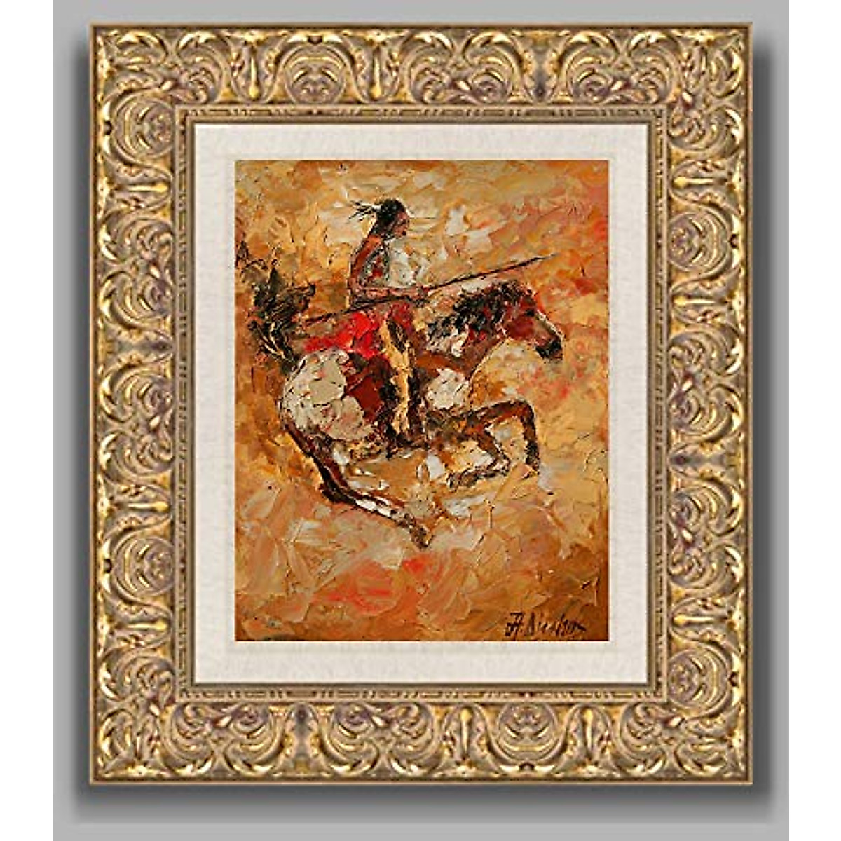 (SOLD) Chasing Buffalo - Equine horse painting by internationally renown painter Andre Dluhos