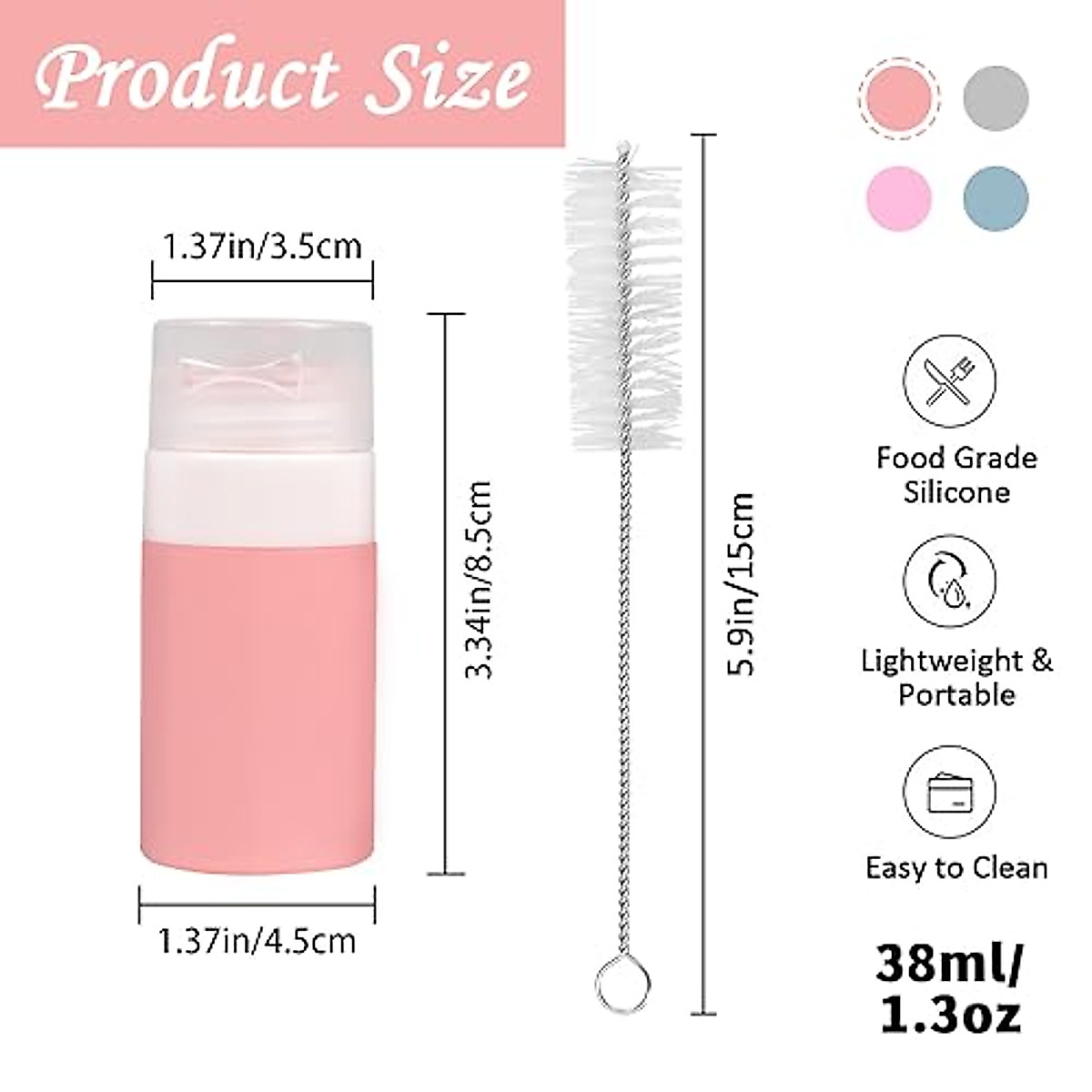 TACYKIBD 4Pcs Salad Dressing Container to Go, Mini Squeeze Bottles for Sauces, Small Condiment Bottles, Travel Condiment Containers for Lunch with 2Pcs Cleaning Brush(Column, 1.3OZ)