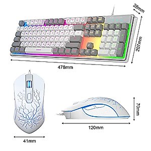 MageGee Gaming Keyboard and Mouse Combo, K1 LED Rainbow Backlit Keyboard with 104 Key Computer PC Gaming Keyboard for PC/Laptop(Gray & White)