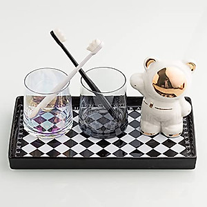 Redelaenor Ring Dish Rectangular Trinket Jewelry Tray Ceramic Dresser Bathroom Vanity Storage and Holder Black and White Grid Medium