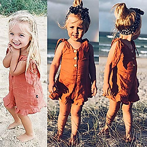 GOOCHEER Toddler Kids Baby Girl Summer Clothes Solid Strap Romper Bodysuit Jumpsuit Playsuit Overalls Outfit (Brown, 18-24 Months)