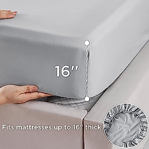 Bedsure Twin Sheets Grey for Kids - Polyester & Rayon Derived from Bamboo Cooling Bed Sheets, Deep Pockets Fits up to 16", Breathable, Wrinkle Free and Soft Twin Sheet & Pillowcase Sets