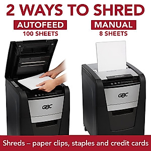 GBC Paper Shredder, Auto Feed+, 100 Sheet Capacity, Super Cross-Cut, Home Office Shredder, 100X (WSM1757602)