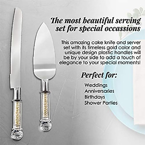 Homi Styles Wedding Cake Knife and Server Set | Plastic Faux Ivory Pearl filled Handles & Premium 420 Stainless Steel Blades | Cake Cutting Set for Wedding Cake, Birthdays, Anniversaries, Parties