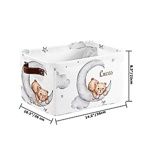 Teddy Bears Moon Clouds Personalized Storage Basket ,Custom Storage Boxs Bins Cubes Organizer with Handle for Bedroom Wardrobe Nursery Basket 1 Pack