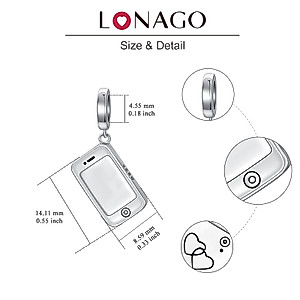 LONAGO Personalized Cellphone Smartphone Photo Dangle Charm 925 Sterling Silver Custom Every Moment Counts Image Picture Bead Fit Snake Bracelet for Women