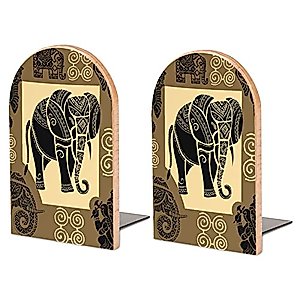 Pack of 2 Bookend Elephants Non-Slip Book Stand Wooden Bookshelf Books Holder for Home Desk Office Library