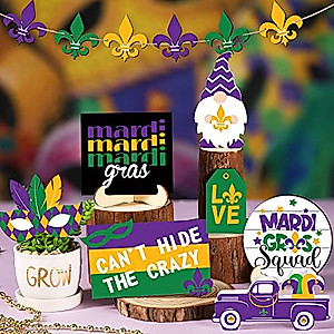13 Pieces Mardi Gras Decor Mardi Gras Tiered Tray Decor Carnival Tier Tray Decorations Mardi Gras Centerpieces for Tables Wood Gnomes Trays Signs with 2 Wood Bases for Home Mardi Gras Party Decoration