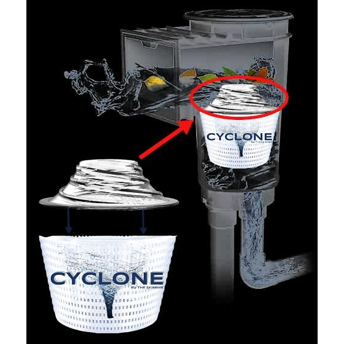 The Skimmie Cyclone - Turbocharges Pool Skimmer Water Flow - Improves Pool Surface Cleaning & Debris Removal - Pool Accessories & Pool Skimmer 7" Funnel Design Works with Any Pool Water Level