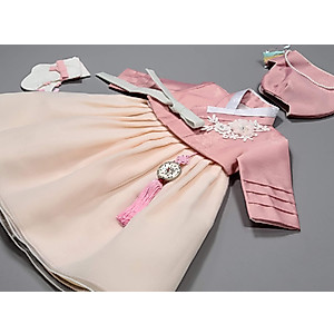 100 Day Birth Hanbok Korea Traditional Dress Lovely Dusty Pink Top Chiffon Layers Skirt