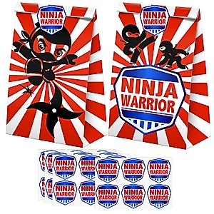 Ninja Goodie Bags - 24 Pcs Ninja Party Favors Candy Bags with Stickers, Ninja Goody Gift Treat Bags Ninja Themed Birthday Party Supplies