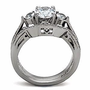 Marimor Jewelry Women's Stainless Steel 316 Round 2.5 Carat Zirconia Engagement Wedding Ring Set Size 9