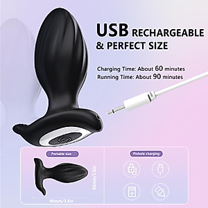 Vibrating Anal Plug Adult Sex Toys - Jrueden Rotating Anal Toys Vibrating Butt Plug with App Control 9 Vibrating Rotations, Male Sex Toys for Prostate Massage, Anal Sex Toys Vibrator for Men and Women