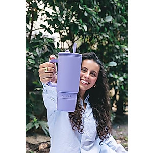 Ello Port 30oz Tumbler with Carry Loop & Integrated Handle | Vacuum Insulated Stainless Steel Reusable Water Bottle Travel Mug | Leak Proof Lid | Flexible Straw | BPA-Free | Dishwasher Safe | Lilac