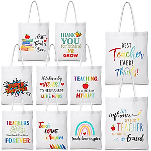 Chunful 10 Pack Teacher Tote Bags Bulk Inspirational Gifts for Women Christmas Teacher Appreciation Gift Rainbow Bags(Cute)