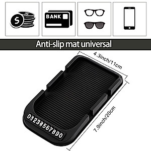 Car Dashboard Cell Phone Holder Anti-Slip Pad Double-Groove with Number Plate Auto Silicon Tray, Car Dashboard Accessories for Phone GPS Keychains Sunglasses Mat