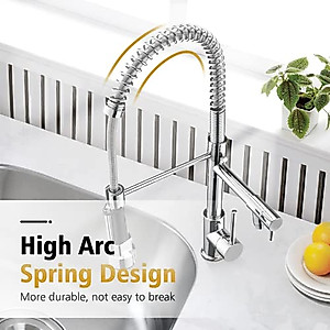 Totopia Pull Down Kitchen Faucet, Stainless Steel Kitchen Sink Faucet with Sprayer, 2-spout, Single-Handle Control, High Arc Spring Design, Easy Installation,Brushed Nickel