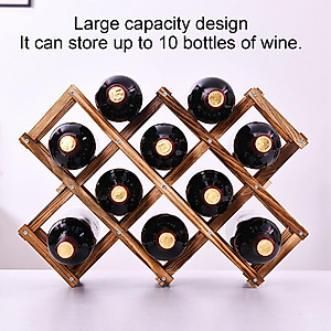 Hyuduo Wine Cabinet, Wood Wine Storage Racks Foldable 10 Bottle Wooden Standing Wine Bottle Stand Holder Display Shelf for Home Kitchen Bar Cabinets,Bar Cabinet, Wine Cabinet