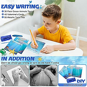 Valentines Day Cards for Kids 36 Pack, Kids Valentines Day Cards for School Classroom, 36 Sea Animal Toys & 40 Valentines Cards, Valentines Day Exchange Cards for Kids Boys Girls Gifts Party Favors