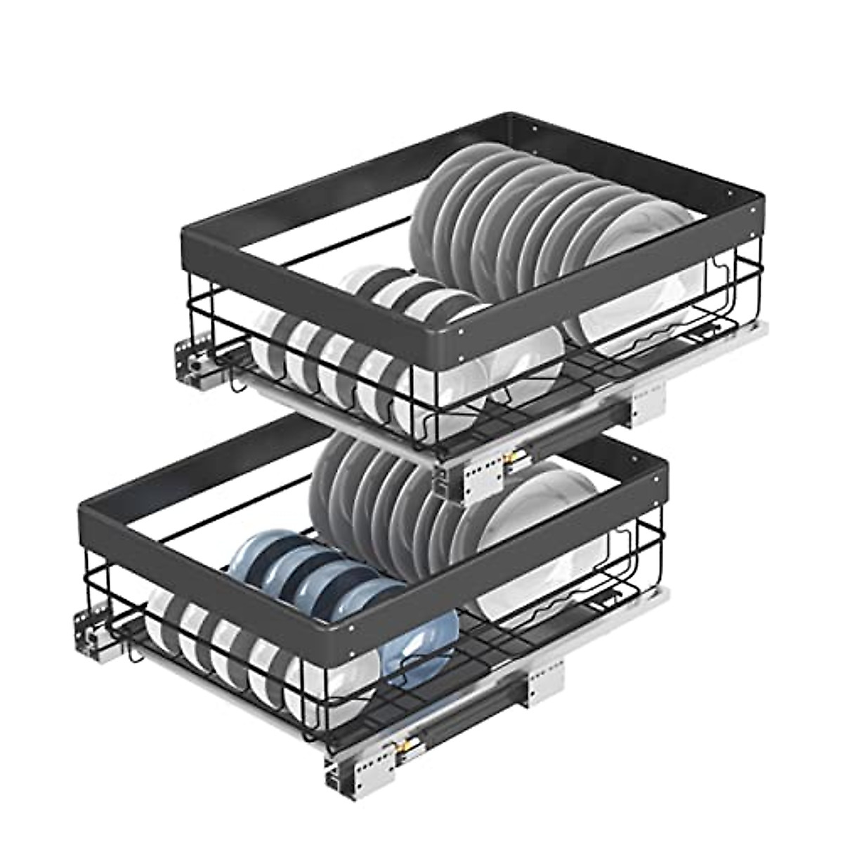 Kitchen Pull Out Shelves Small Size Double Drawer Telescopic Pull Out Spice Rack Vegetable Dish Basket for Kitchen Cupboard, Pantry, Bathroom Stainless Steel Slide Out Cabinet Organizer (30(W)*46.5(