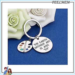 FEELMEM Artist Paint Palette and Brush Charm Pendant Keychain Earth Without Art is Just EH Painters Jewelry Artist Gift Art Student Art Teacher Gifts (The earth)